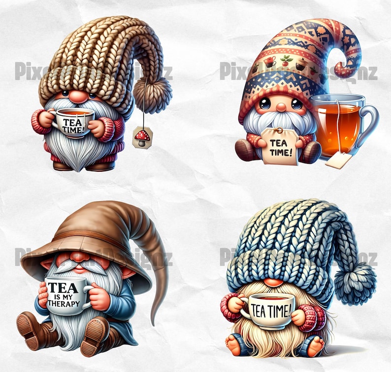 Cute Tea Gnomes Clipart Bundle Tea Clipart Gnomes Tea Graphics Adorable ...
