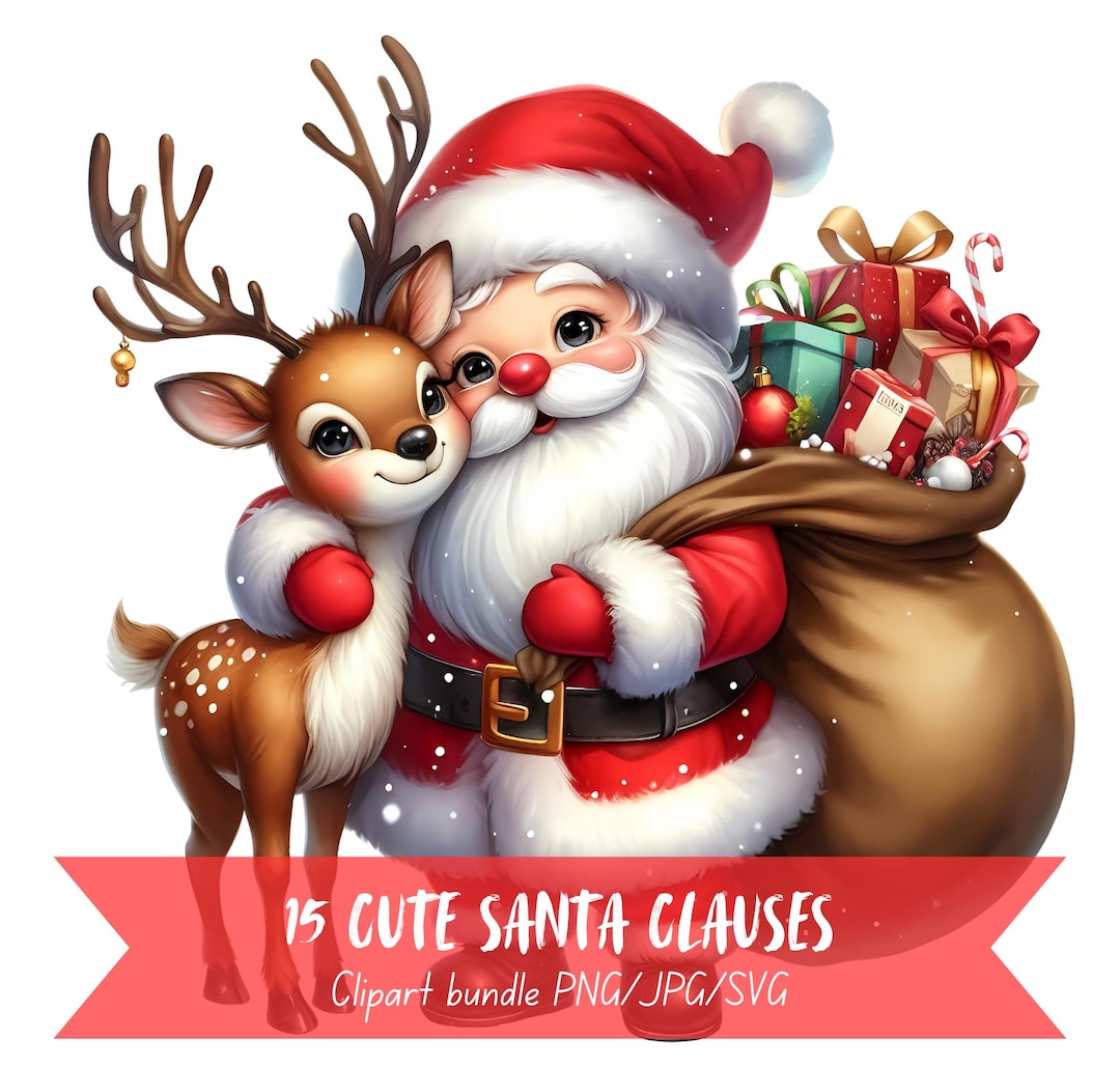 Cute Santa Claus Clipart Bundle, Watercolor Images, Adorable High ...