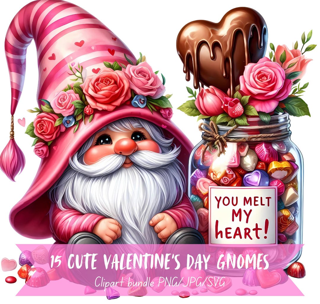 Love Gnomes Clipart Valentines Day Quote Pack Cute Gnomes Digital Art ...