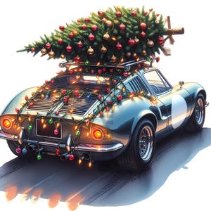 Vintage Xmas Sports Cars Clipart Bundle, Watercolor Images, Transparent ...