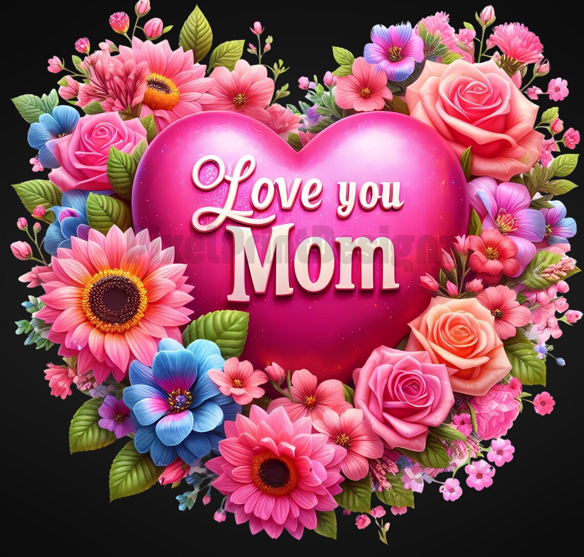 Mothers Day Heart Clipart Bundle, Love You Mom Glittery Graphic, 300 ...