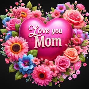 Mothers Day Heart Clipart Bundle, Love You Mom Glittery Graphic, 300 ...