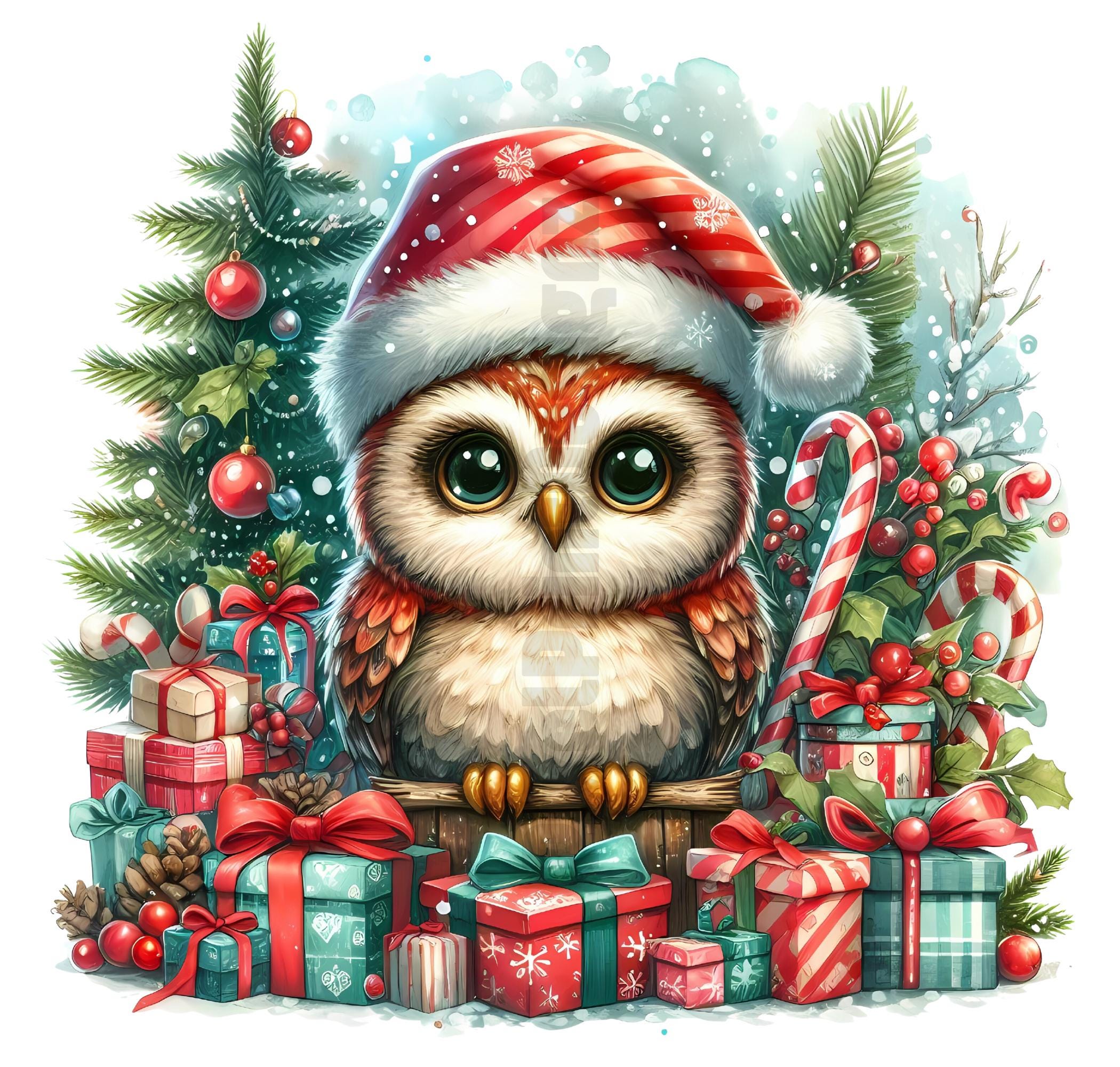 Cute Animals in Xmas Gift Pile Clip Art Bundle, Watercolor Images ...