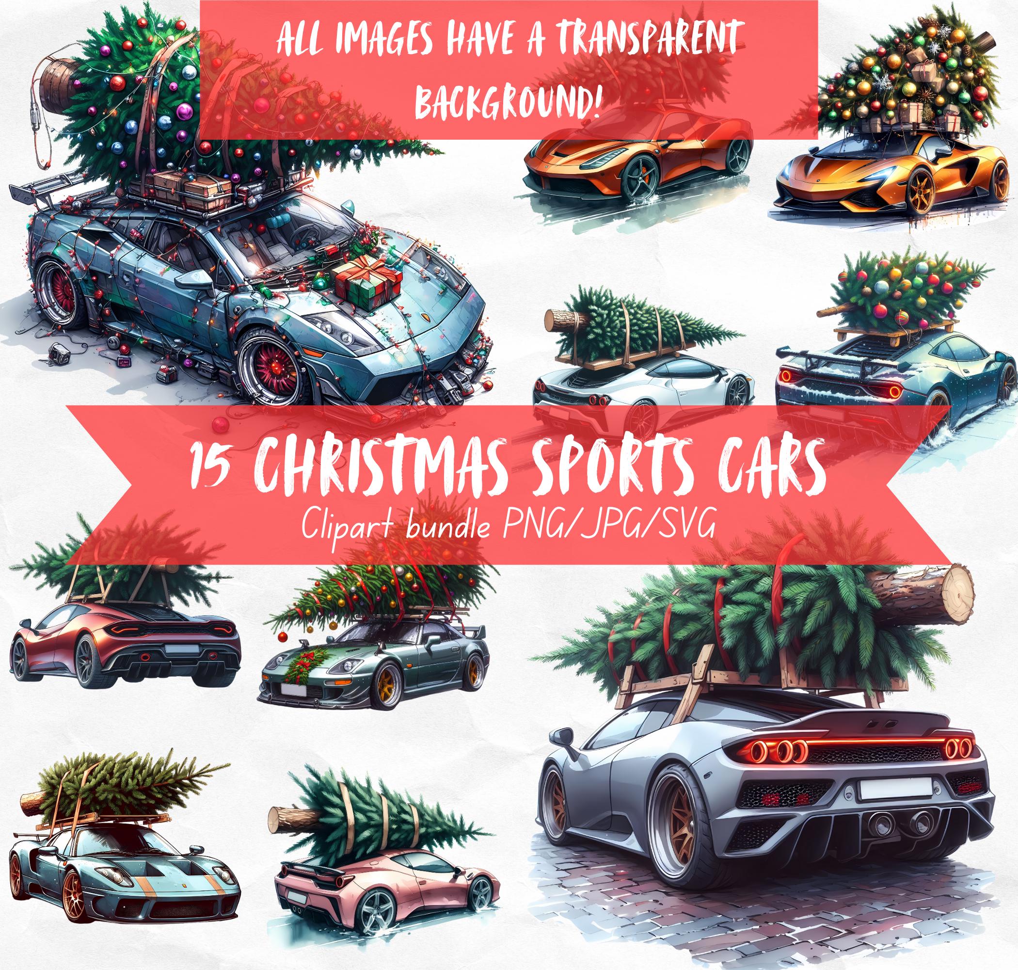 Christmas Sports Cars Clipart Bundle, Watercolor Images, Transparent ...