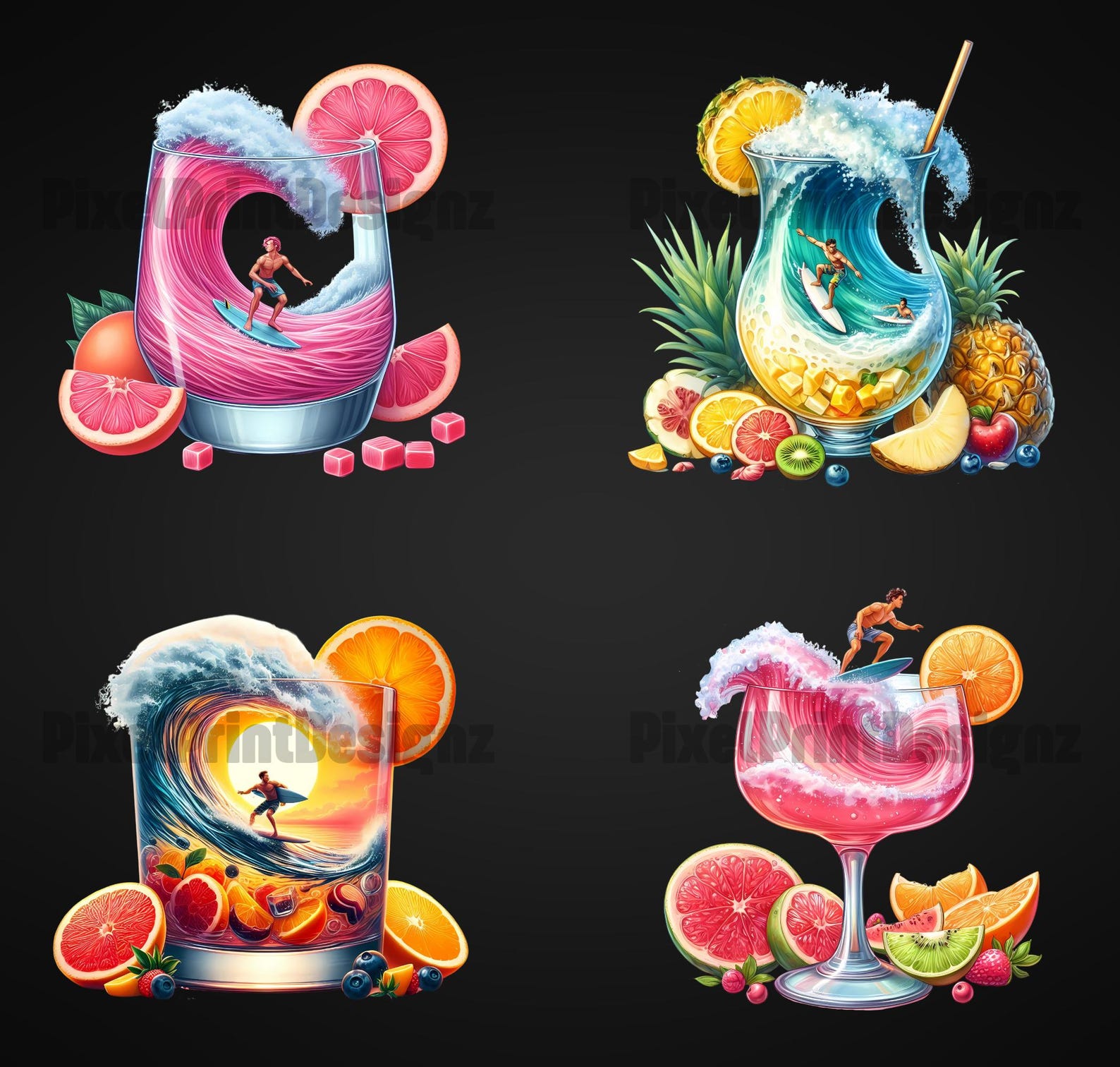 Surfing Summer Cocktails Clipart Bundle, Watercolor Drinks Graphic ...