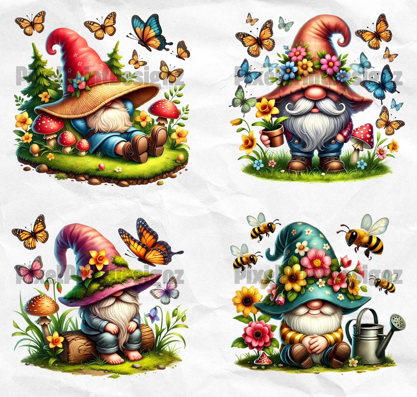 Cute Spring Gnomes Clipart Bundle, Nature Gnome Watercolor Graphics ...