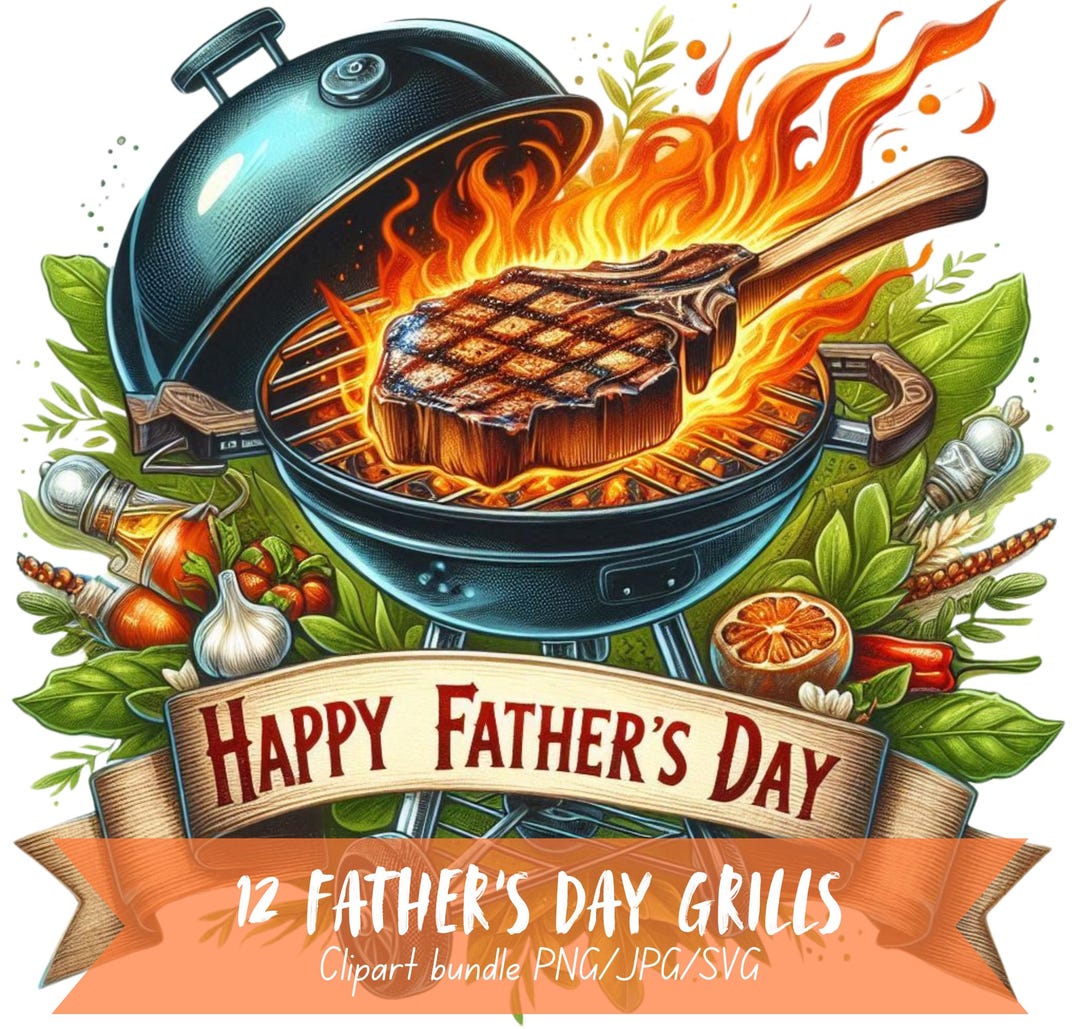 Happy Fathers Day Grills Clipart Bundle, Barbecue Watercolor Graphics ...