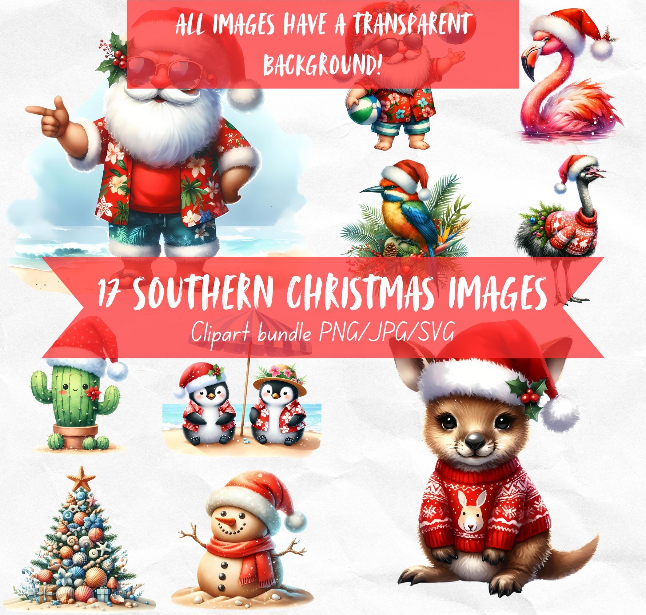 Southern Christmas Clip Art Bundle, Watercolor Images, Transparent ...