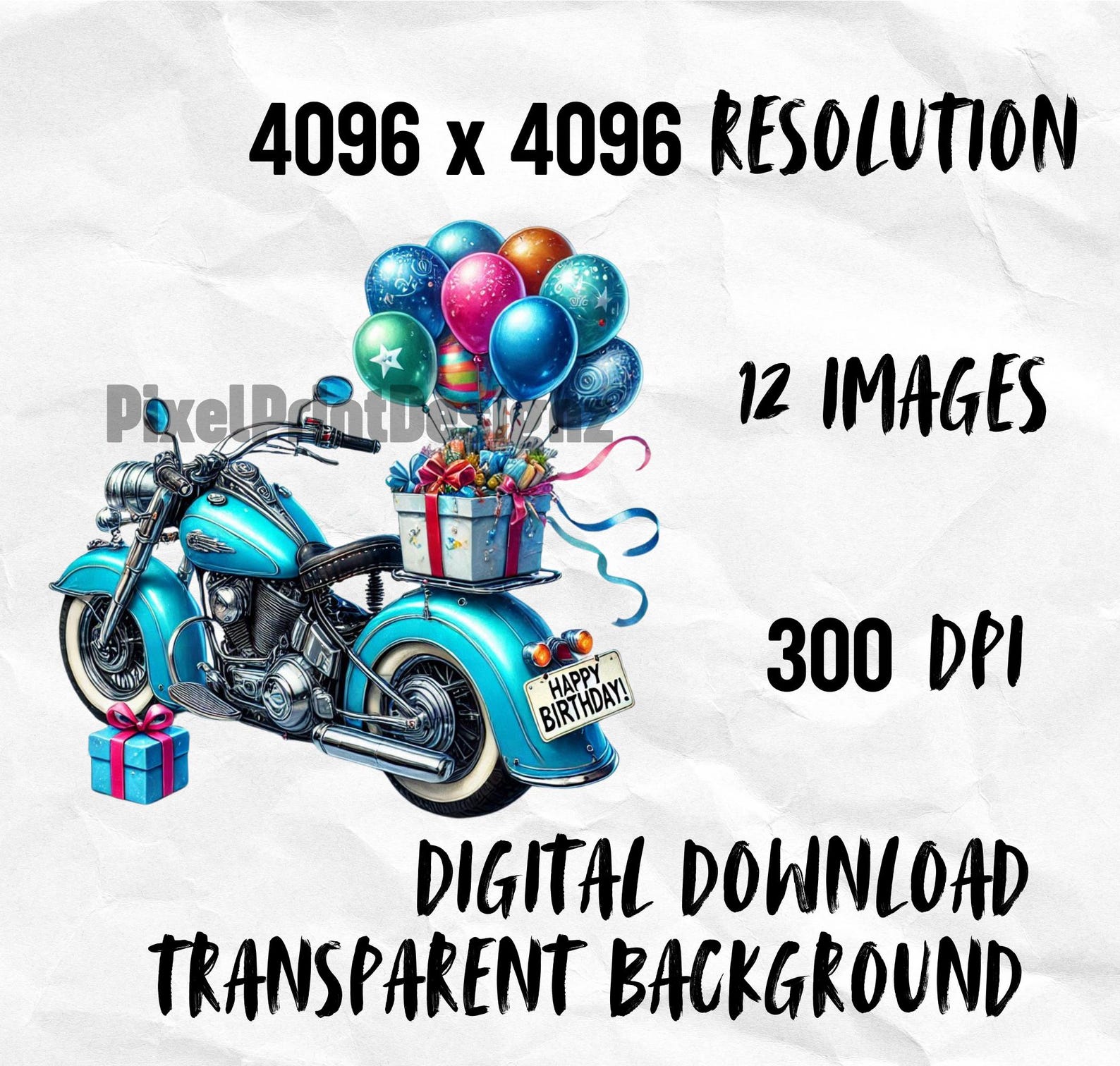 Happy Birthday Cruiser Motorcycles Clipart Bundle, Transparent ...