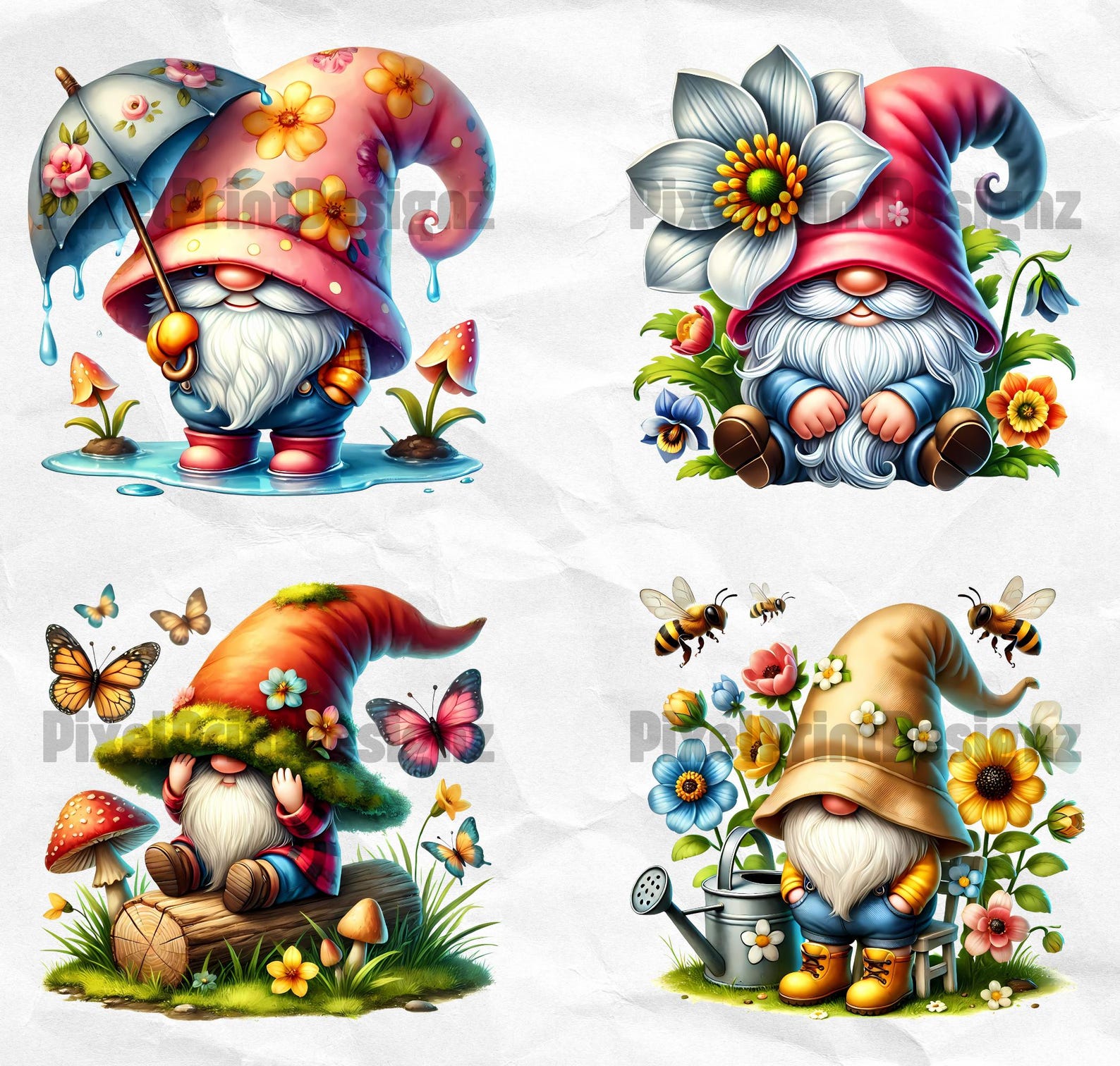 Cute Spring Gnomes Clipart Bundle, Nature Gnome Watercolor Graphics ...