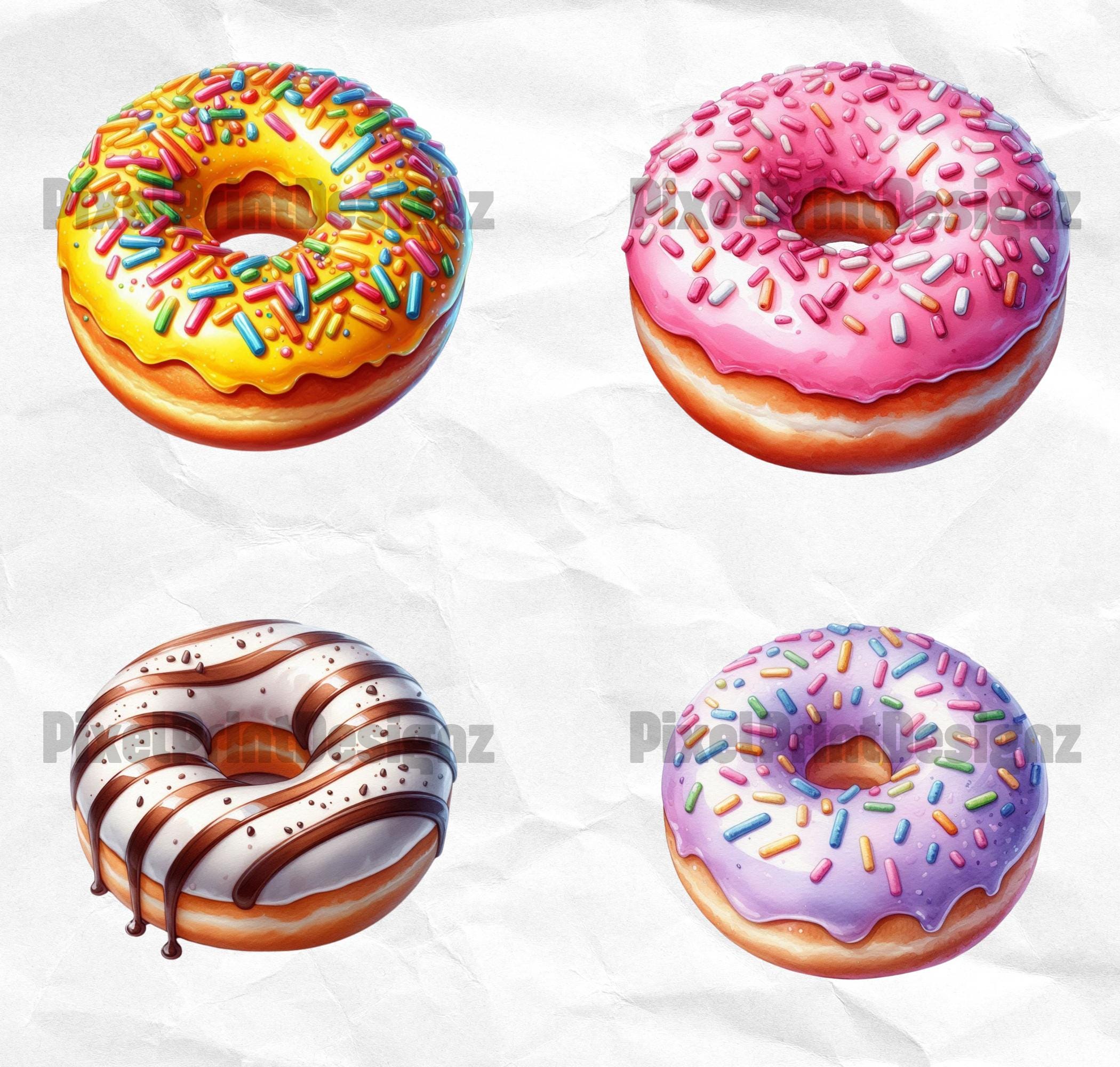 Donuts Clipart Bundle, Watercolor Transparent Background Cake Graphics ...