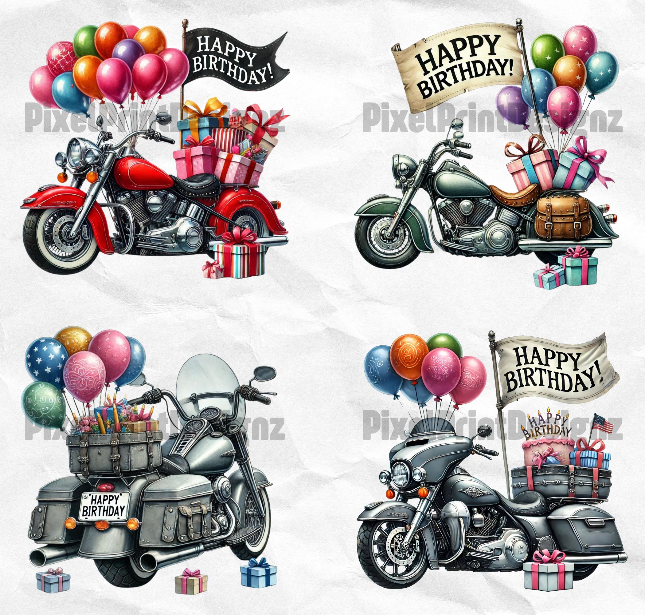 Happy Birthday Cruiser Motorcycles Clipart Bundle, Transparent ...