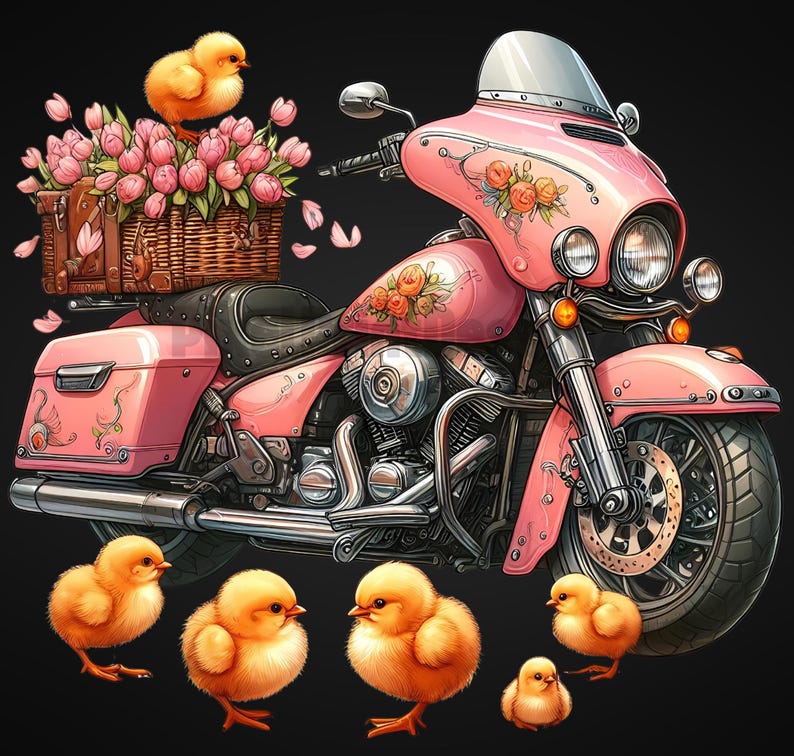 Easter Motorcycle Clipart Bundle, Easter Bunny Biker Graphics, Easter ...