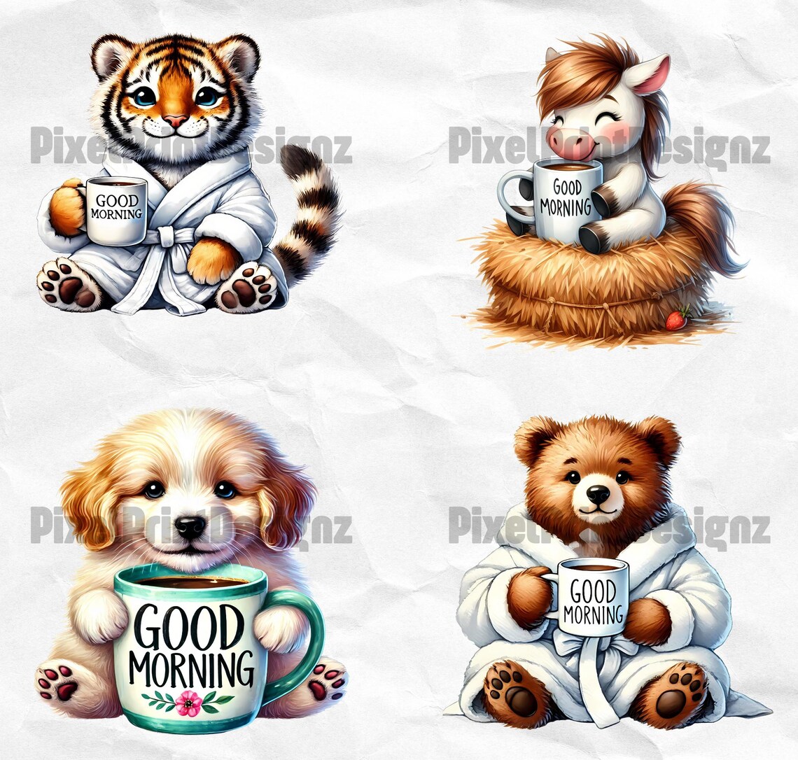 Cute Coffee Animal Clipart Bundle Coffee Graphics Funny Relatable Clip ...