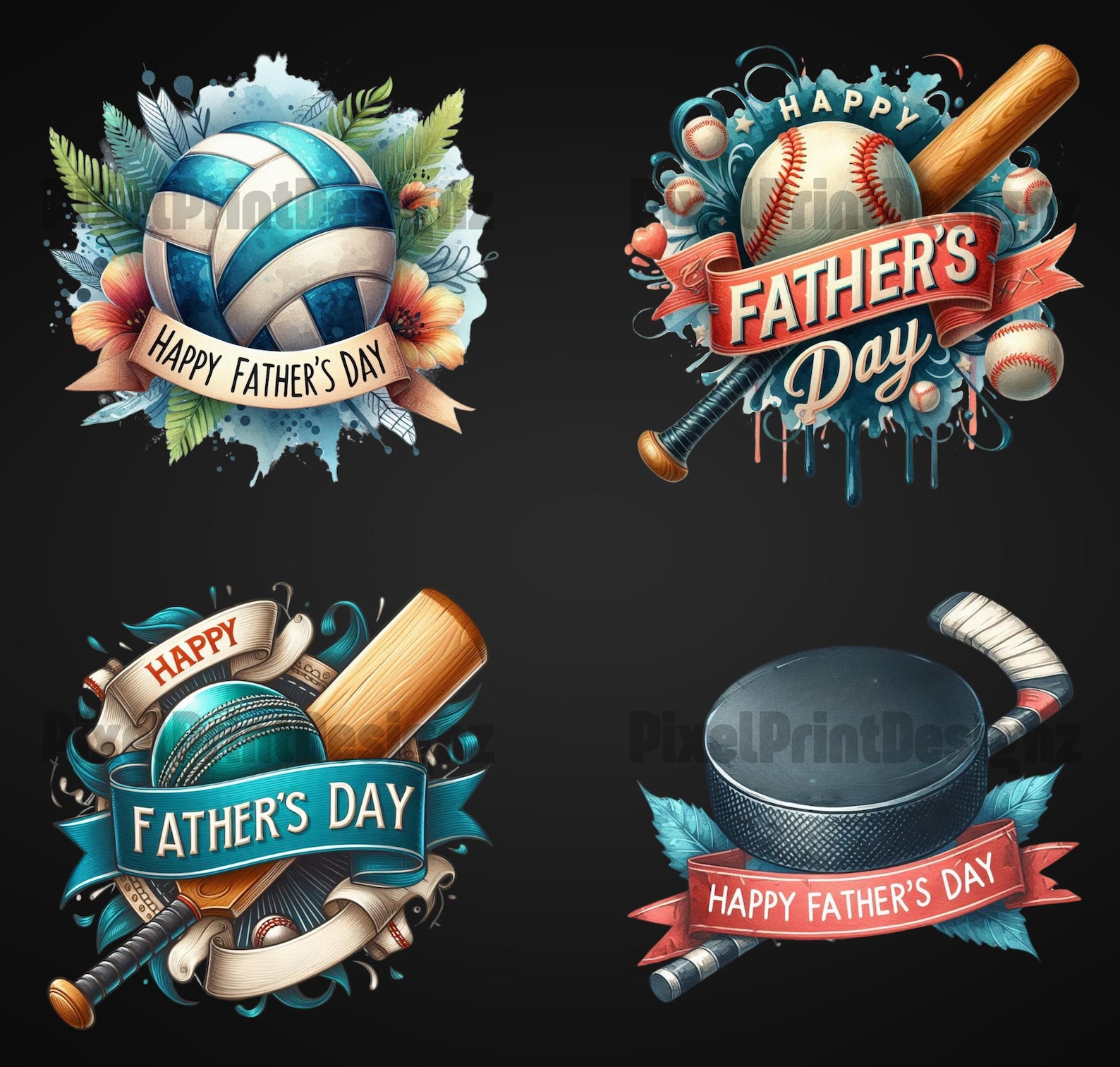 Fathers Day Sports Banners Clipart Bundle, Watercolor Transparent ...