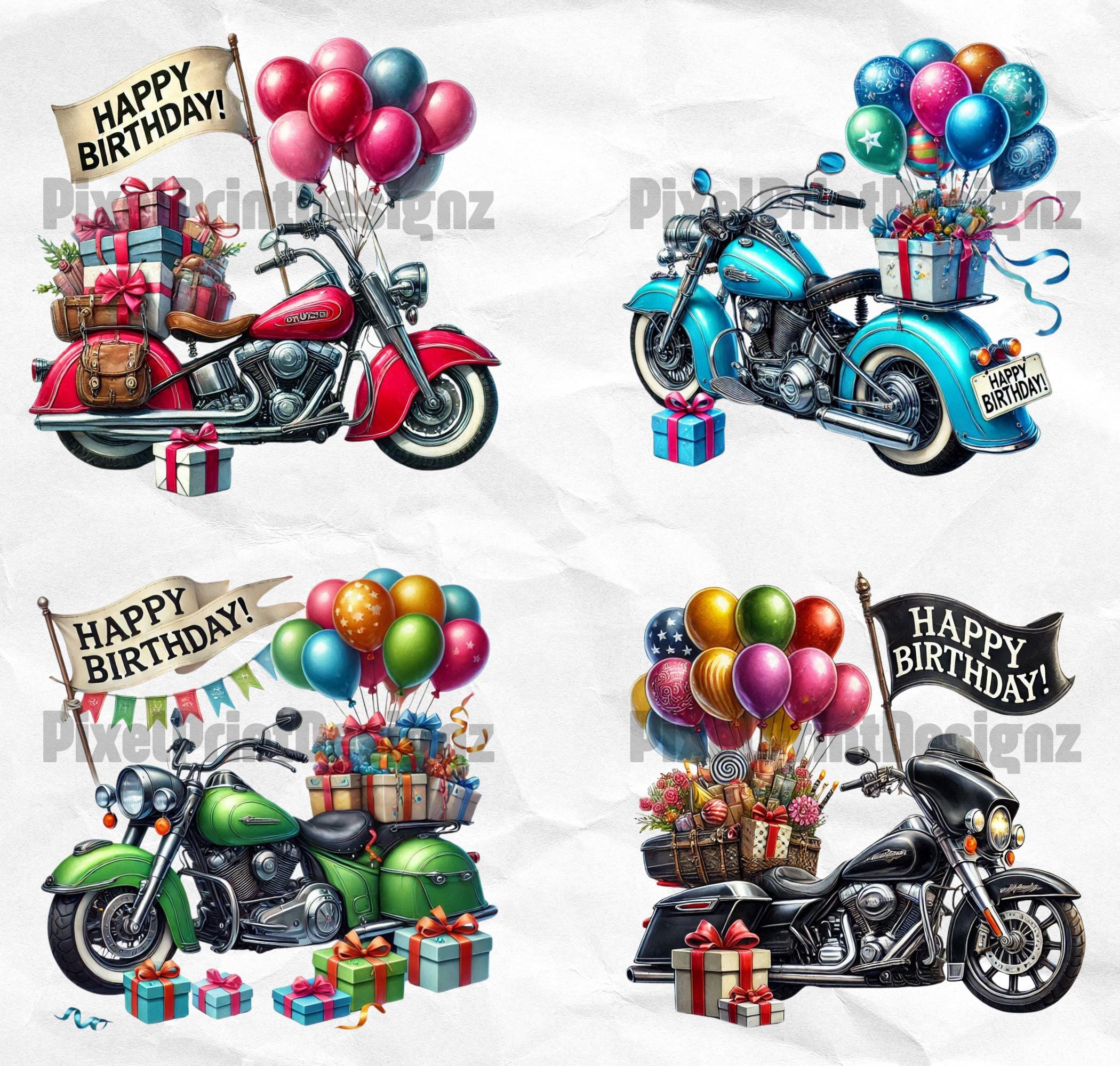 Happy Birthday Cruiser Motorcycles Clipart Bundle, Transparent ...