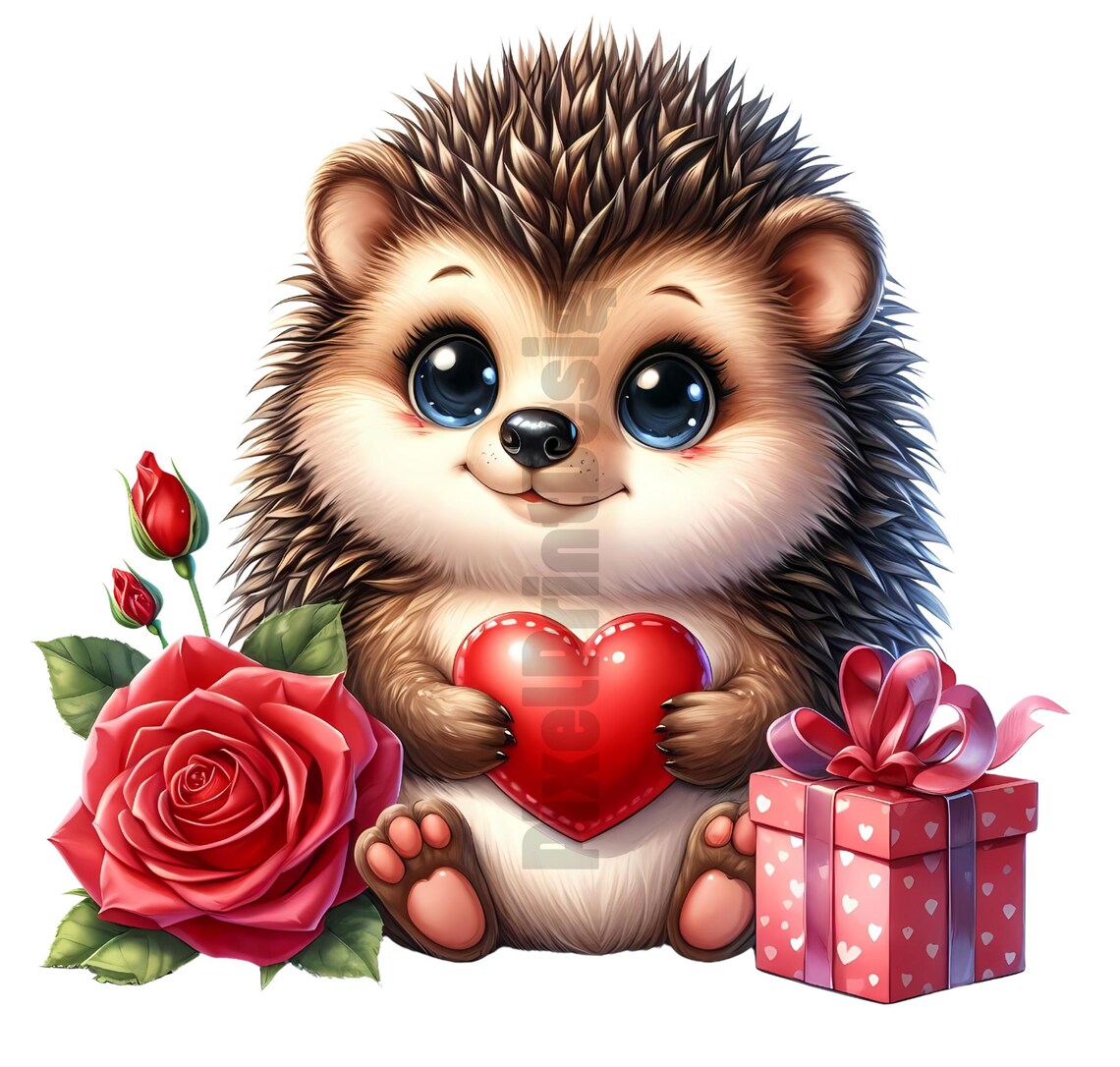 Cute Loving Animals Clipart Bundle, Watercolor Heart Rose Graphics ...