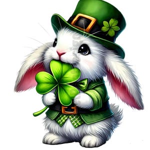 Cute Saint Patricks Day Bunnies Clipart Bundle, Transparent Background ...