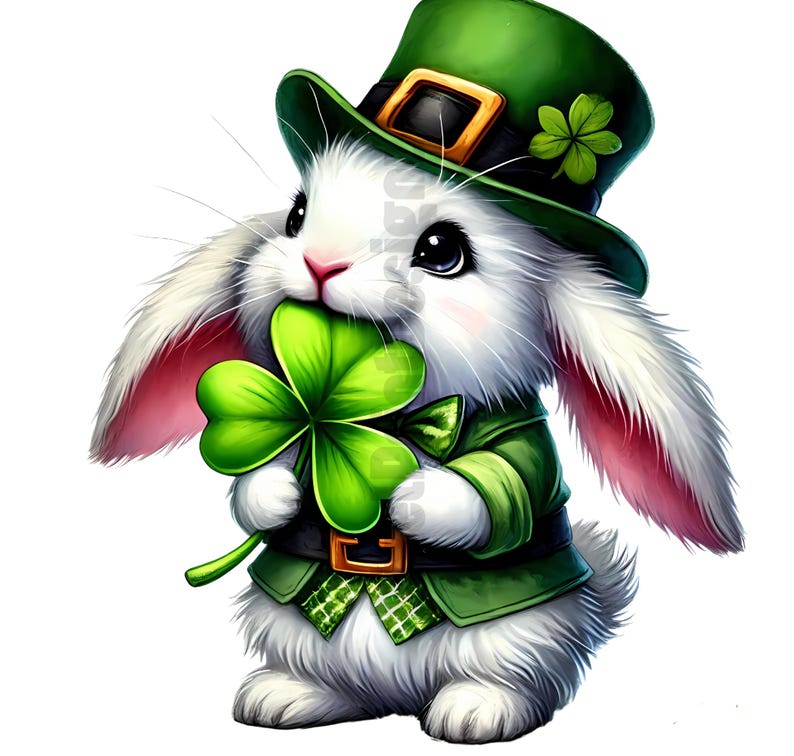 Cute Saint Patricks Day Bunnies Clipart Bundle, Transparent Background ...