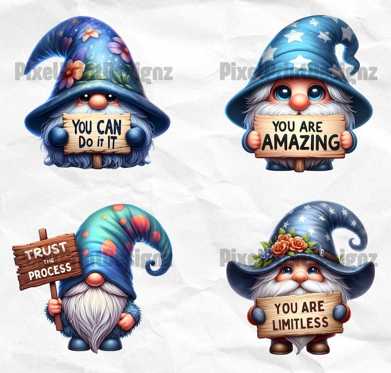 Cute Motivational Gnomes Clipart Bundle Uplifting Quotes Clipart ...