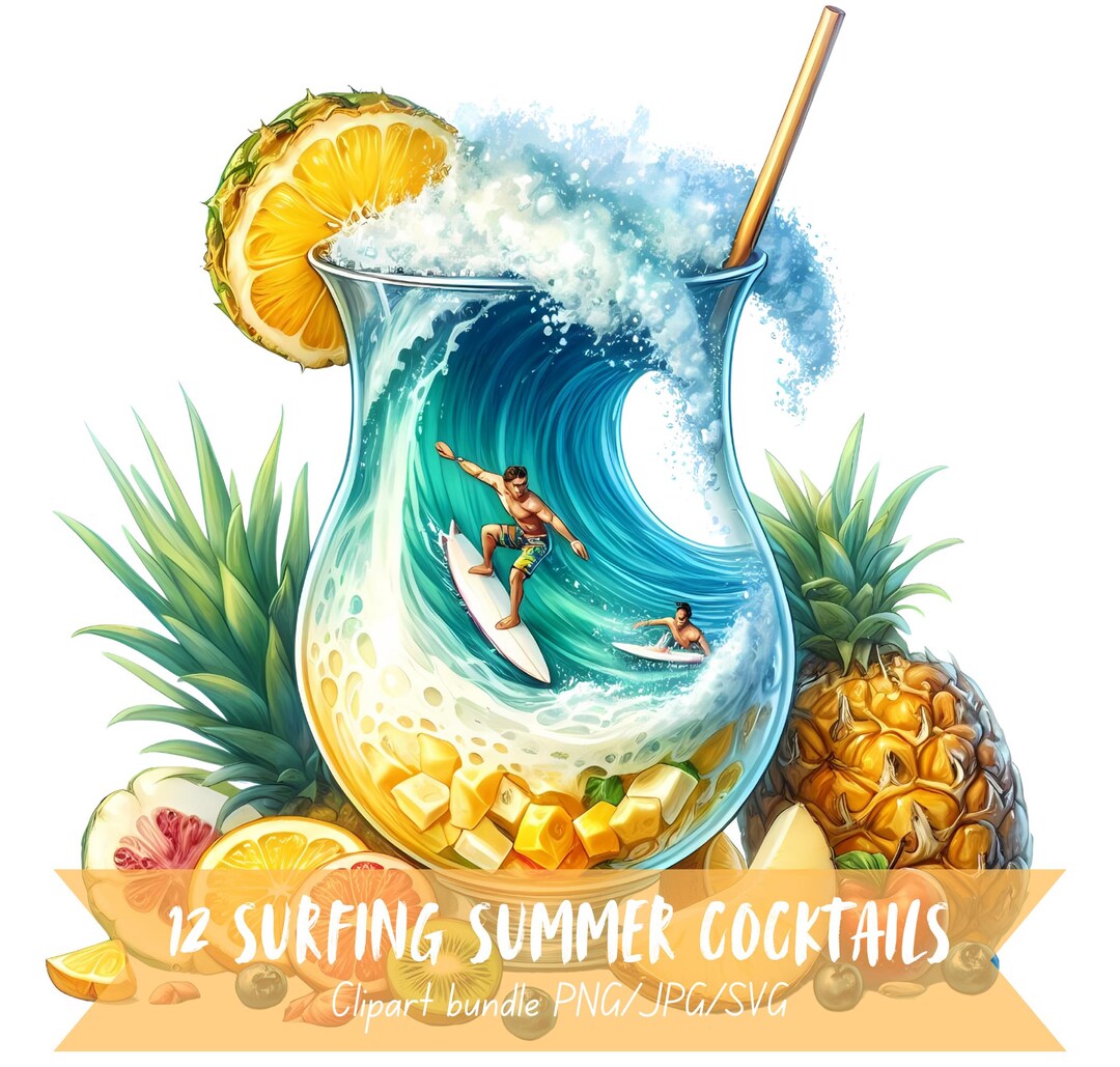 Surfing Summer Cocktails Clipart Bundle, Watercolor Drinks Graphic ...