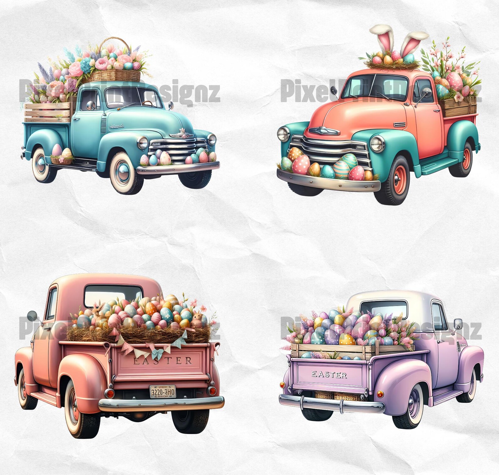 Easter Pickuptruck Clipart Bundle Truck Easter Clipart Easter Bunny Car ...