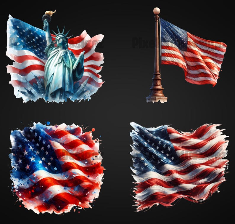 Watercolor American Flag Clipart Bundle American Flag Watercolor Style ...