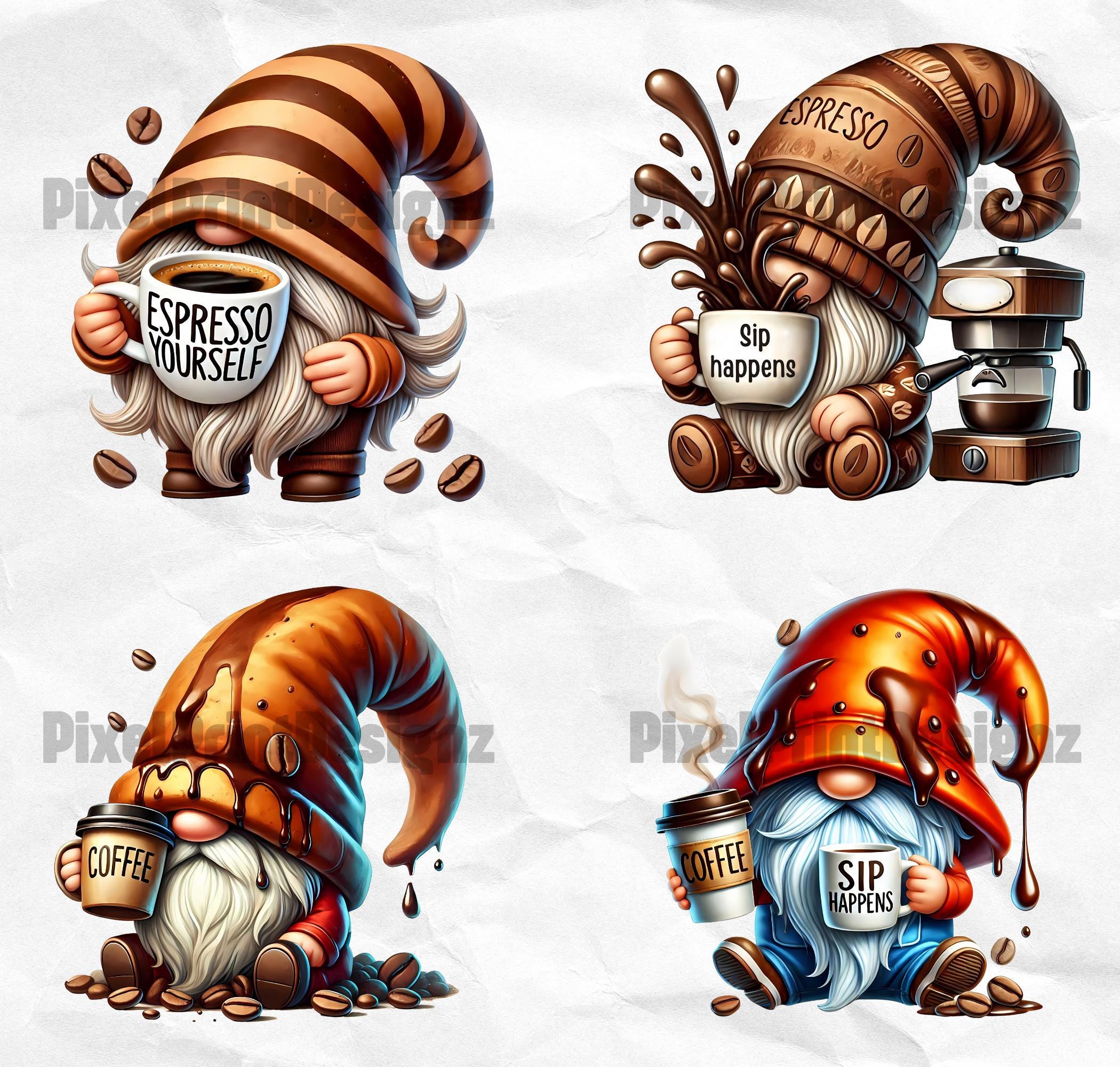 Cute Coffee Gnomes Clipart Bundle Coffee Graphics Gnomes Creative Gift ...