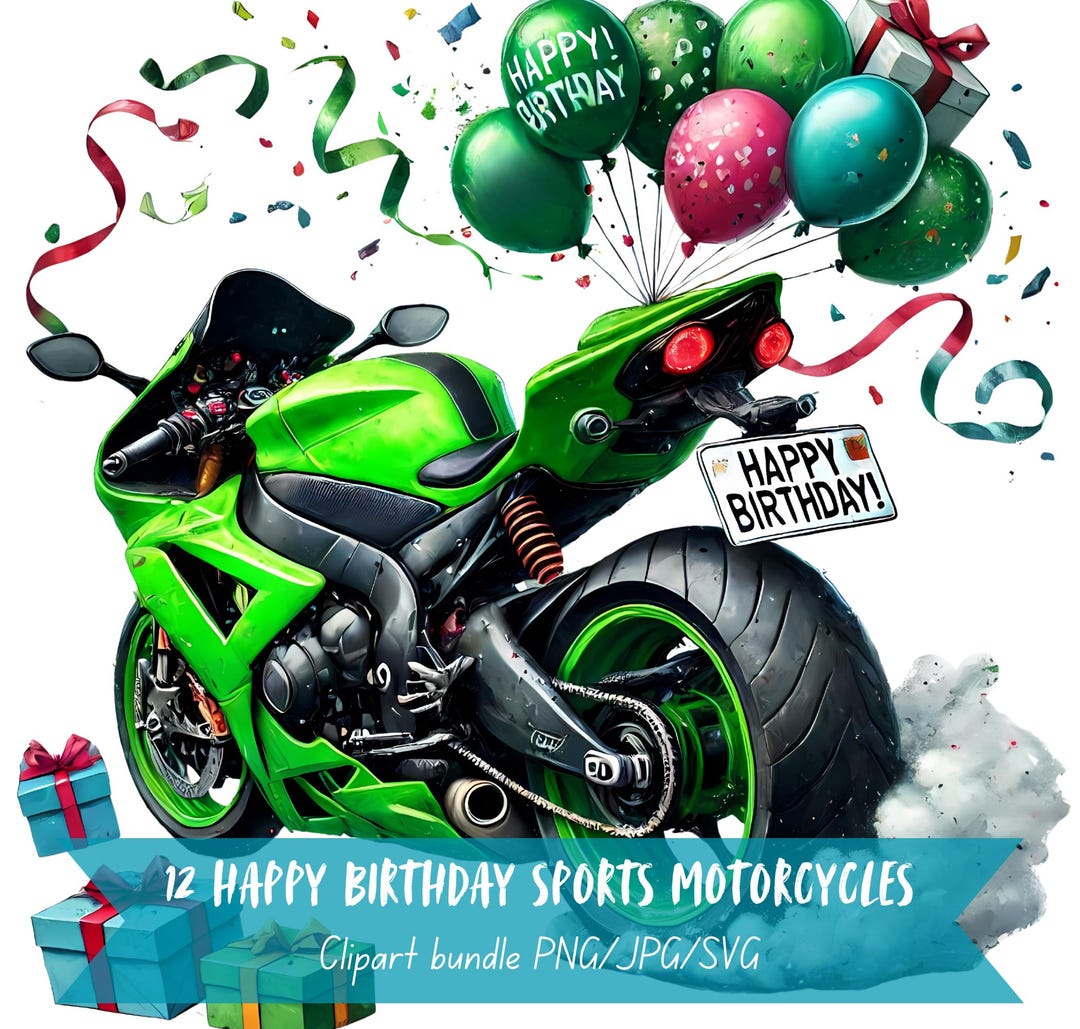 Happy Birthday Sports Motorcycles Clipart Bundle, Transparent ...
