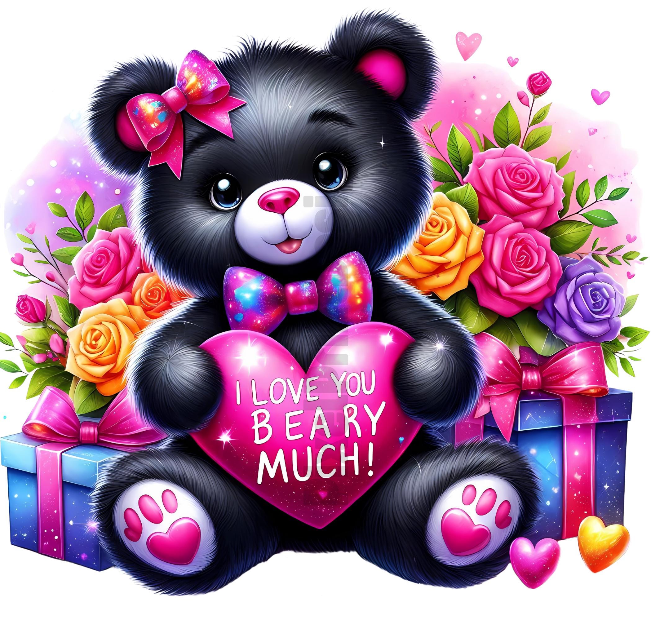 Cute Teddy Bear Clipart Love Art Neon Colors Digital Art Valentine ...