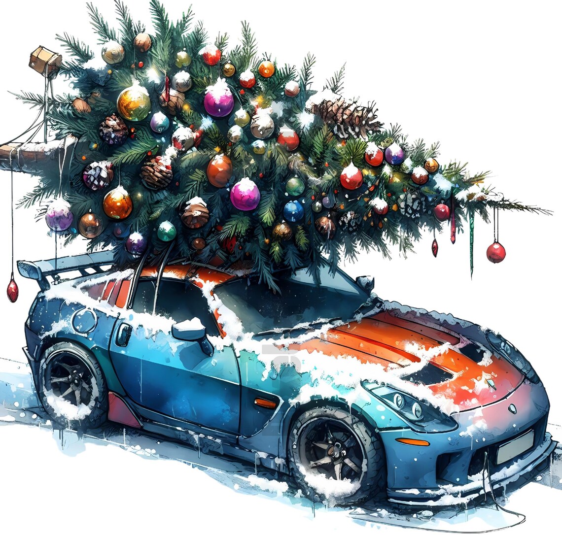 Christmas Sports Cars Clipart Bundle, Watercolor Images, Transparent ...