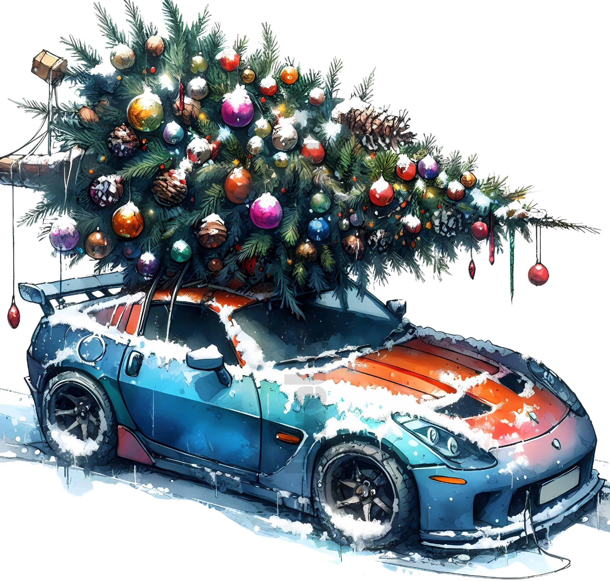 Christmas Sports Cars Clipart Bundle, Watercolor Images, Transparent ...