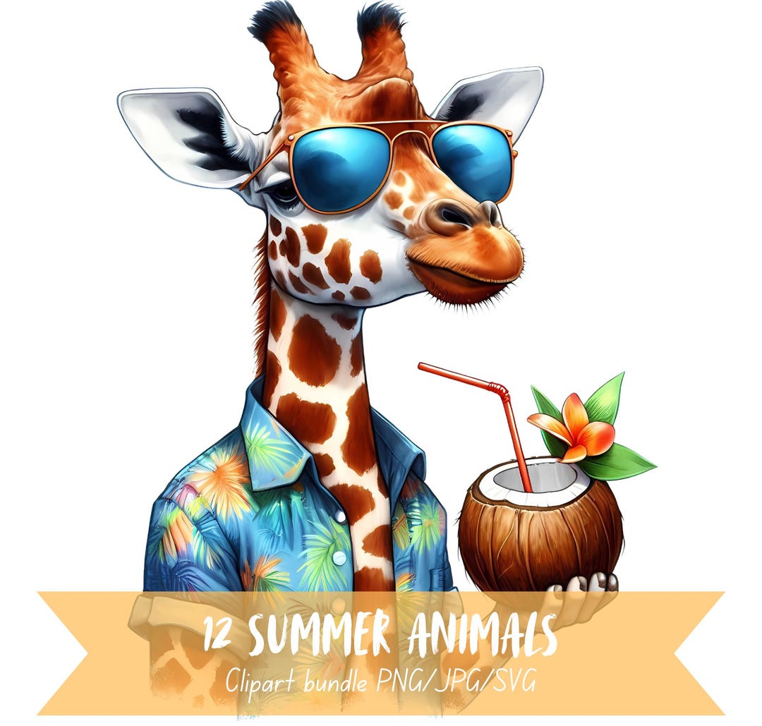 Summer Animals Clipart Bundle, Watercolor Hawaii Shirt Graphics, Beach ...