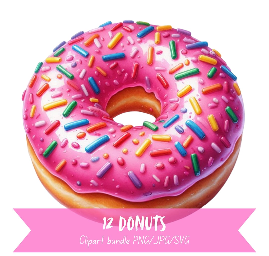 Donuts Clipart Bundle, Watercolor Transparent Background Cake Graphics ...