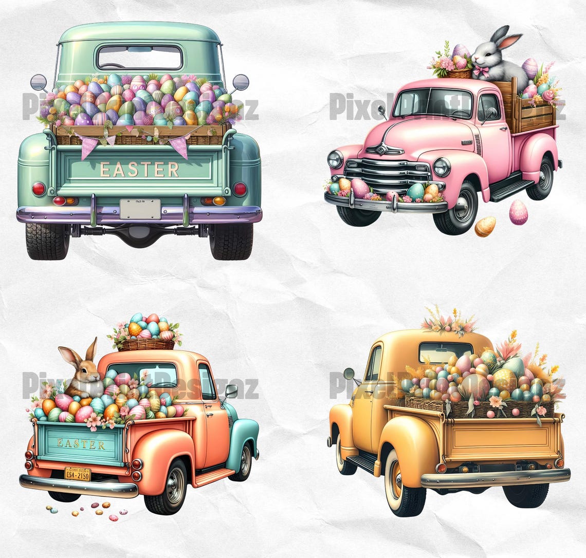 Easter Pickuptruck Clipart Bundle Truck Easter Clipart Easter Bunny Car ...
