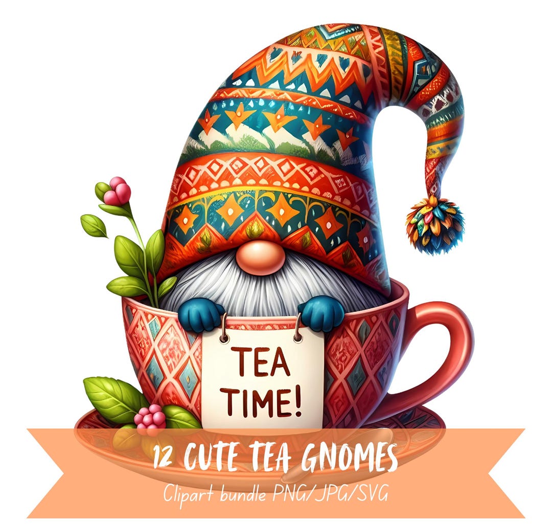 Cute Tea Gnomes Clipart Bundle Tea Clipart Gnomes Tea Graphics Adorable ...