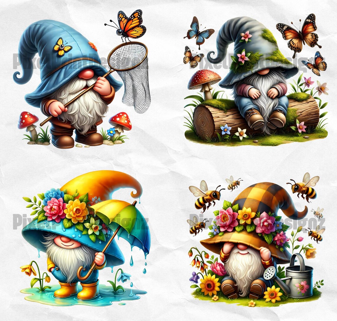 Cute Spring Gnomes Clipart Bundle, Nature Gnome Watercolor Graphics ...