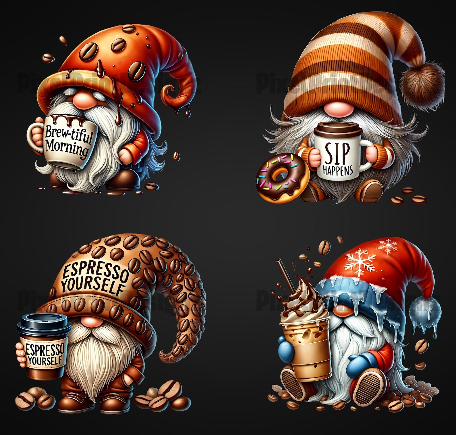 Cute Coffee Gnomes Clipart Bundle Coffee Graphics Gnomes Creative Gift ...