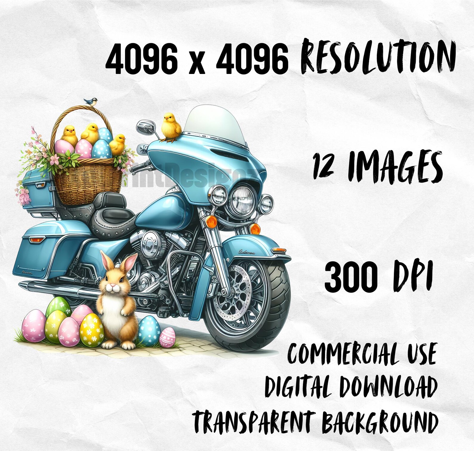Easter Motorcycle Clipart Bundle, Easter Bunny Biker Graphics, Easter ...