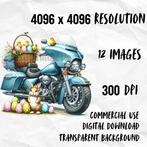Easter Motorcycle Clipart Bundle, Easter Bunny Biker Graphics, Easter ...