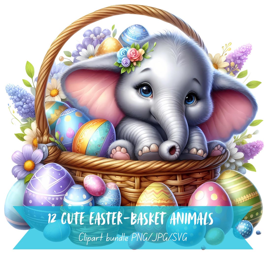 Cute Easter Animals Clipart Bundle, Adorable Watercolor Easter Egg ...
