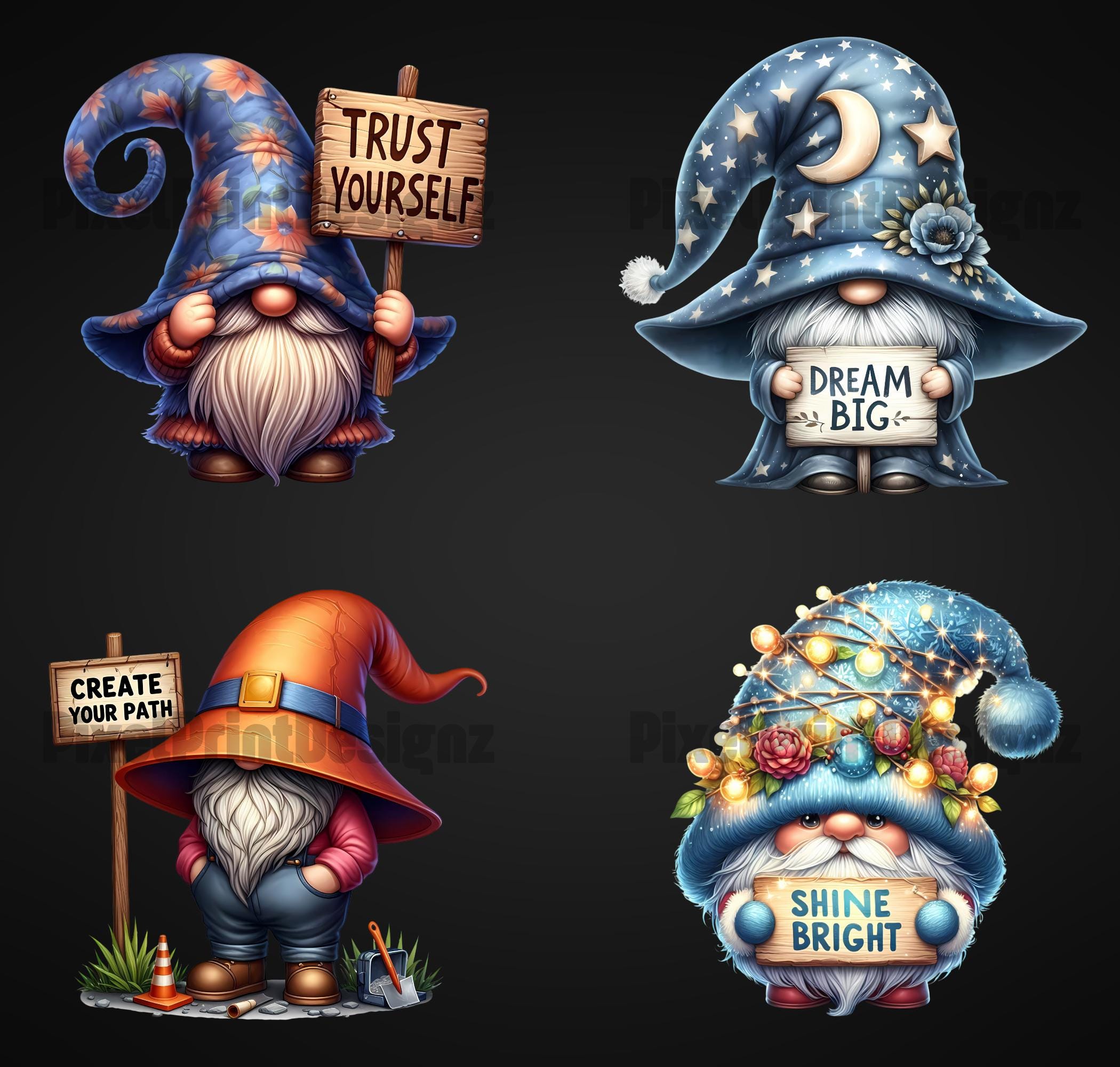 Cute Motivational Gnomes Clipart Bundle Uplifting Quotes Clipart ...