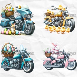 Easter Motorcycle Clipart Bundle, Easter Bunny Biker Graphics, Easter ...