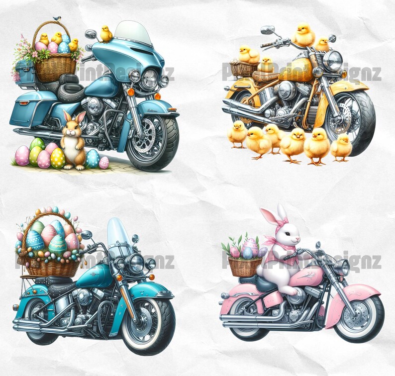 Easter Motorcycle Clipart Bundle, Easter Bunny Biker Graphics, Easter ...
