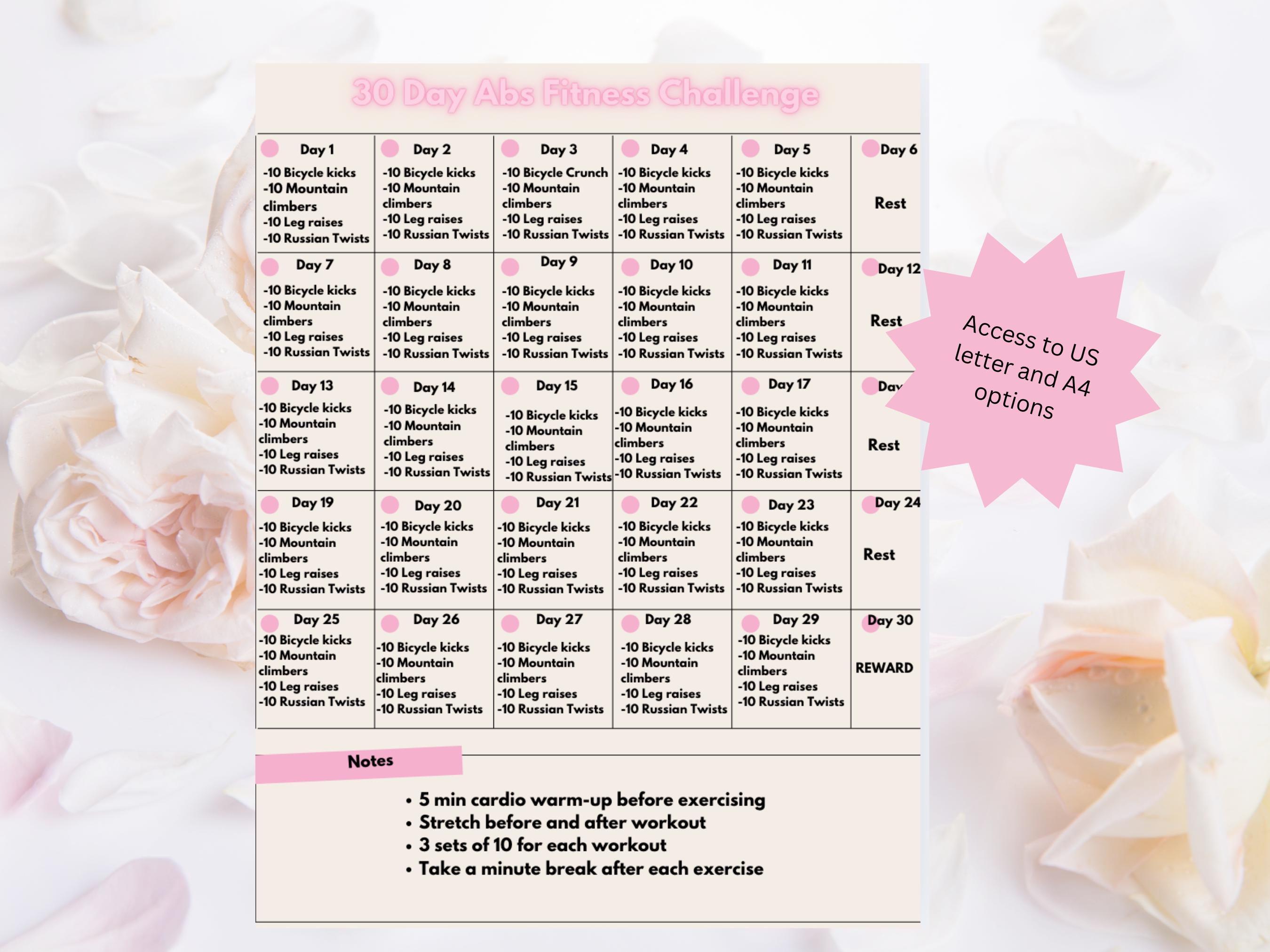 30 Days Abs Challenge, Fitness Challenge, Weight Loss Fitness Challenge ...