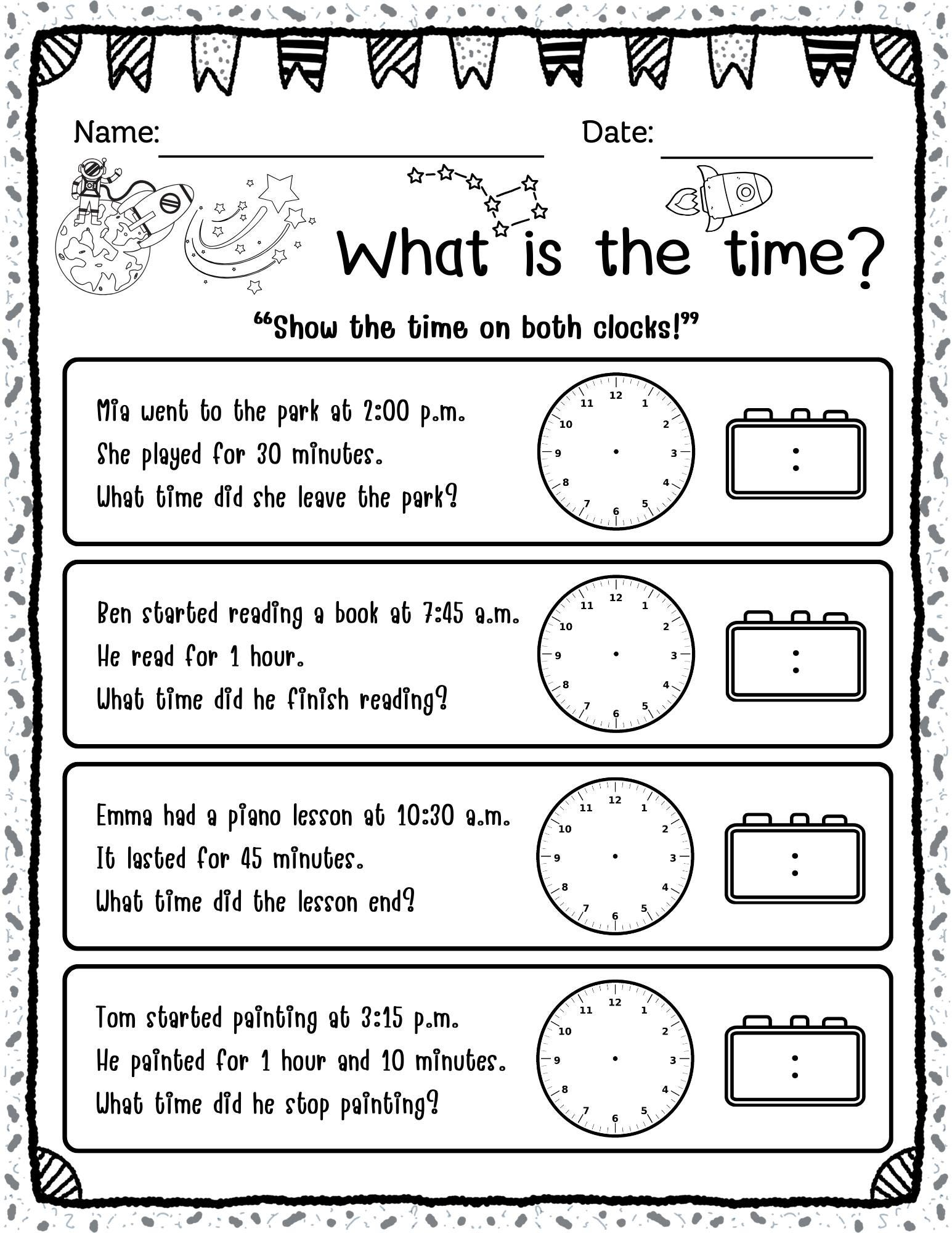 Telling Time Fun : Space-themed Clock Worksheets & Hands-on Activities ...