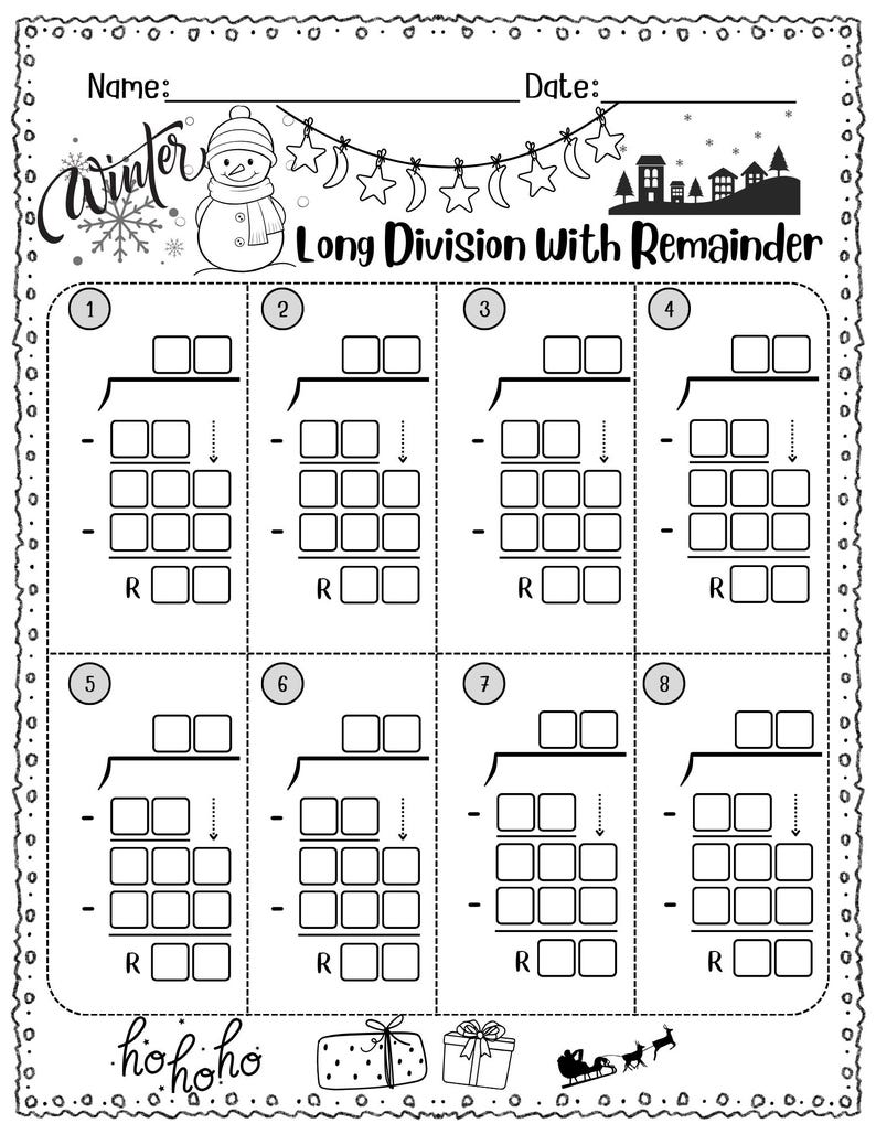 Winter Long Division: 3-digit by 2-digit With Remainders template ...