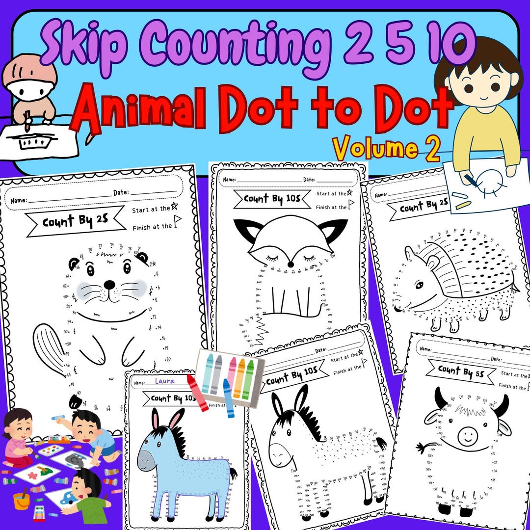 Dot to Dot, Animals Connect the Dots Volume 2: Skip Counting by 2s, 5s ...
