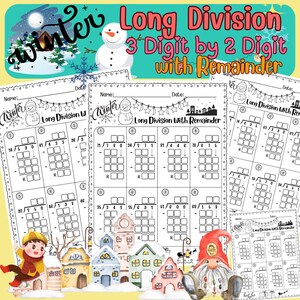 Winter Long Division: 3-digit by 2-digit With Remainders template ...