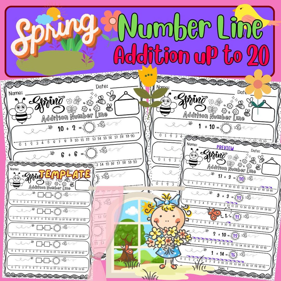 Spring Number Line Addition Worksheets | Addition up to 20 | Math ...